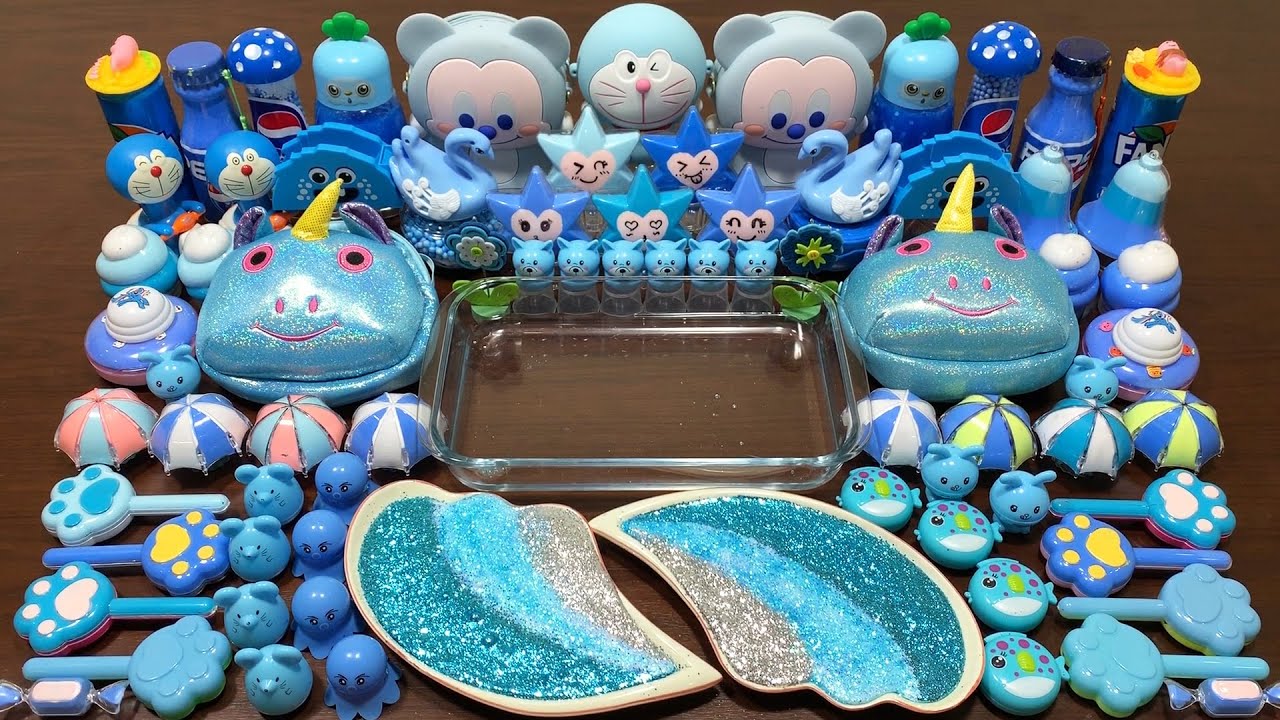 Blue Slime - Mixing Random Things Into Clear Slime ! Satisfying Slime ...