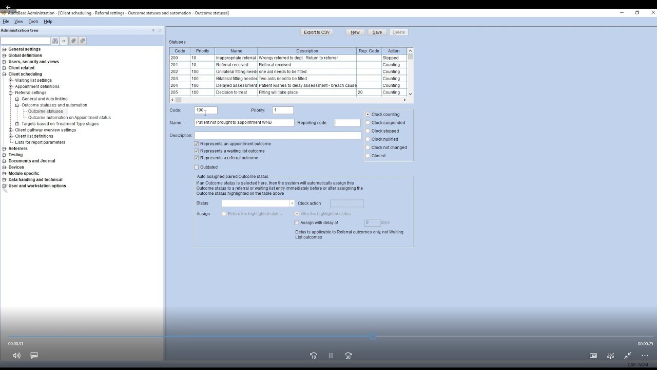 Auditbase Creating an outcome code in System Administration - YouTube