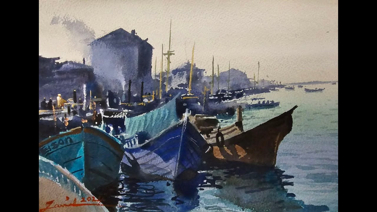 Watercolor painting tutorial - Harbor Scene - YouTube