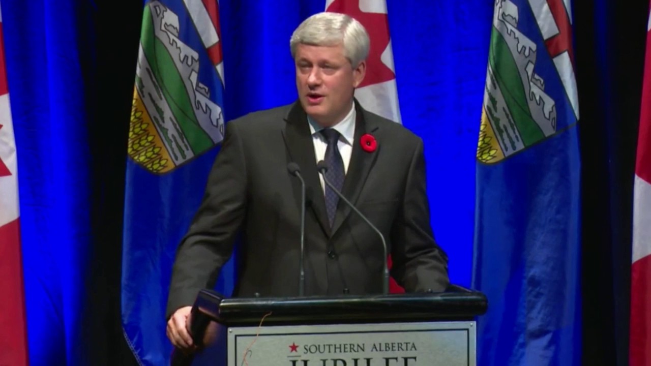 Former PM Stephen Harper at Jim Prentice memorial - YouTube