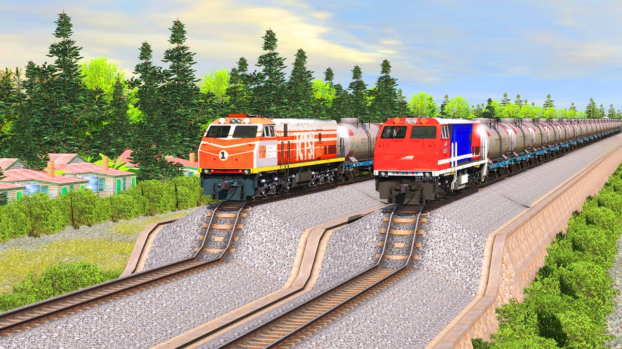 8 TWIN TRAINS THROUGH STEEP DESCENT EXTREME RAILROAD TRACK #7 | Trainz ...