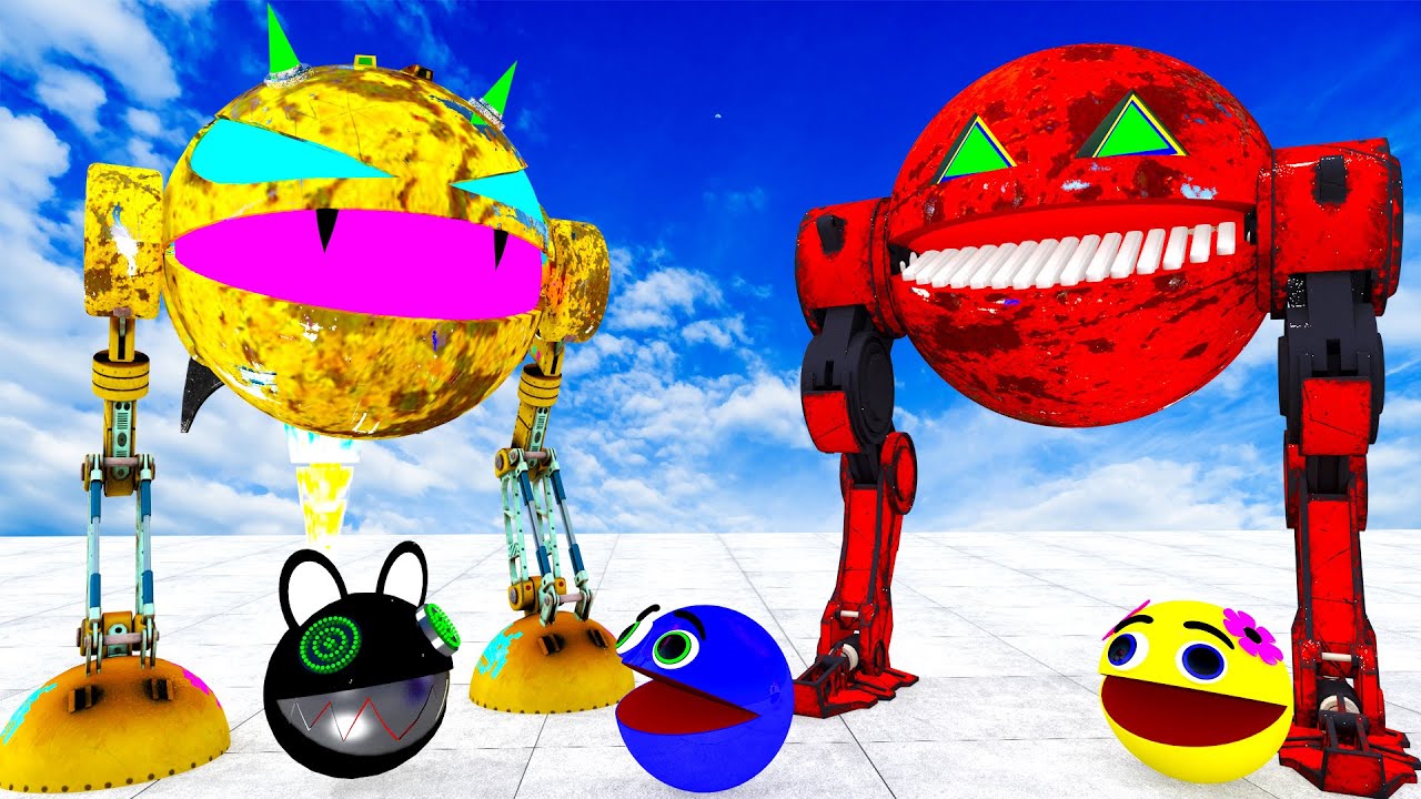 TWO LEG ROBOT RED PACMAN VS TWO LEG YELLOW MONSTER PACMAN IN NEW ...
