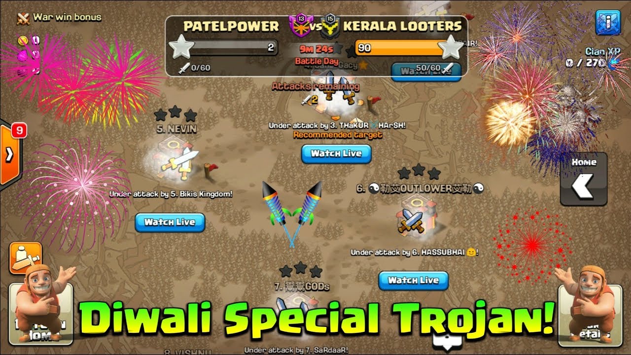 Diwali Special Trojan War In Clash Of Clans |60 Attacks In Last 10 Min ...