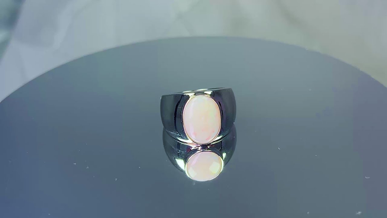 Sterling Silver broad White Opal solitaire ring - YouTube