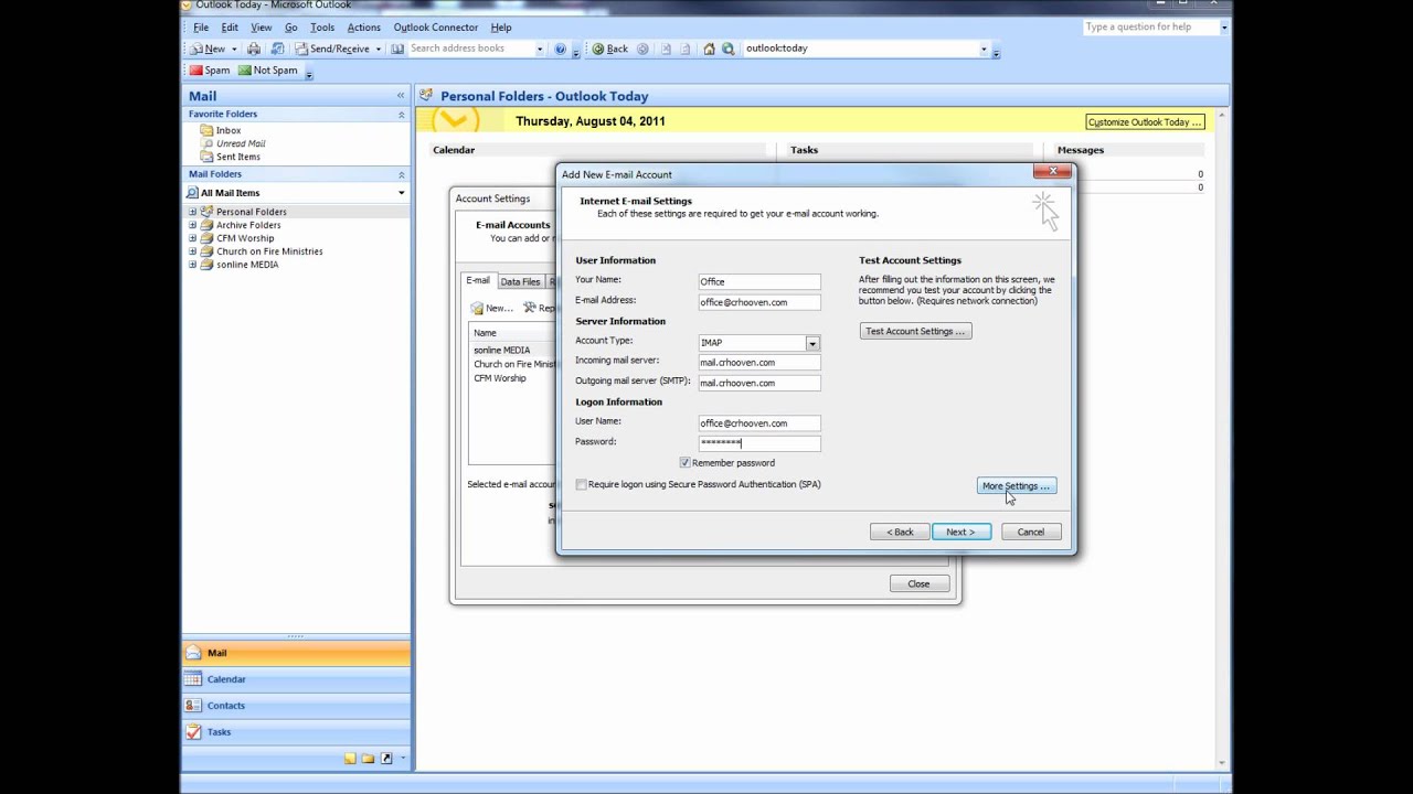How to setup an IMAP email account on Outlook - YouTube