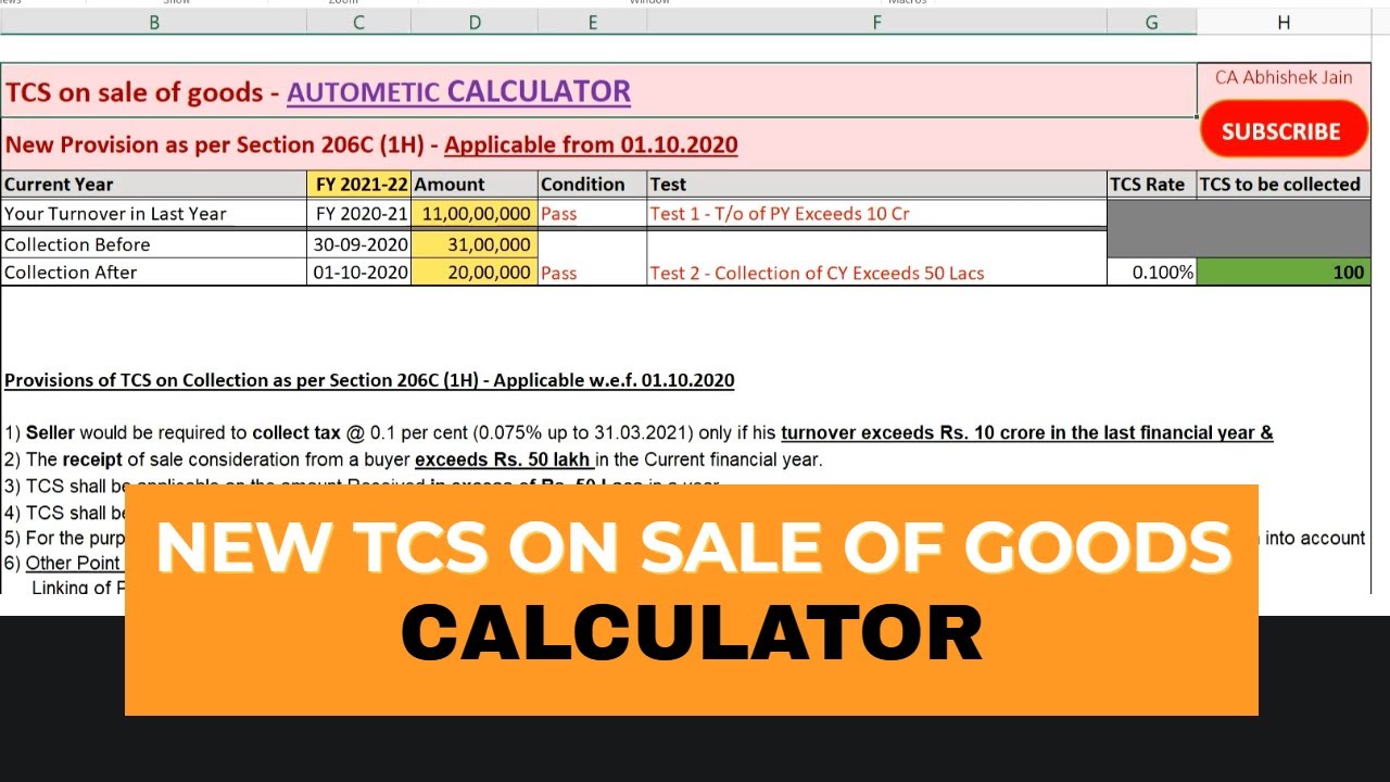 NEW TCS ON SALE OF GOODS - CALCULATOR | TCS AS PER NEW PROVISIONS OF ...