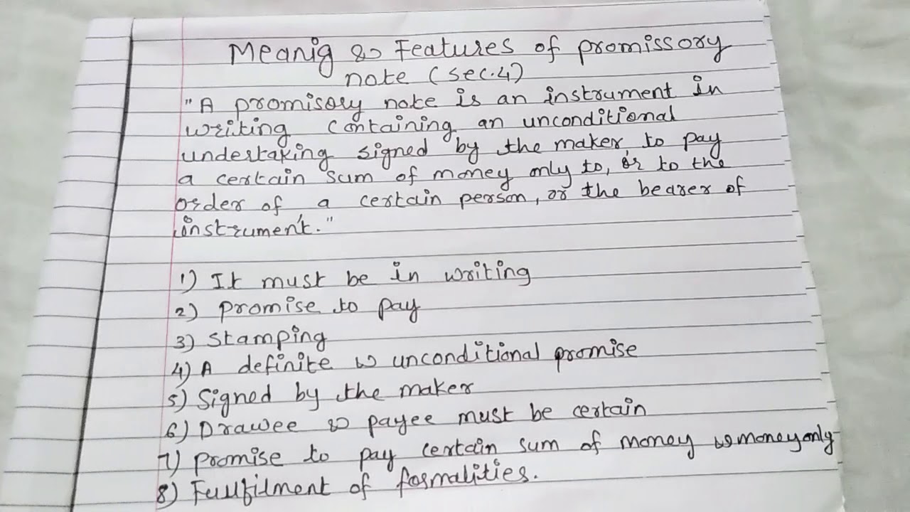 Meaning and features of promissory notes - YouTube