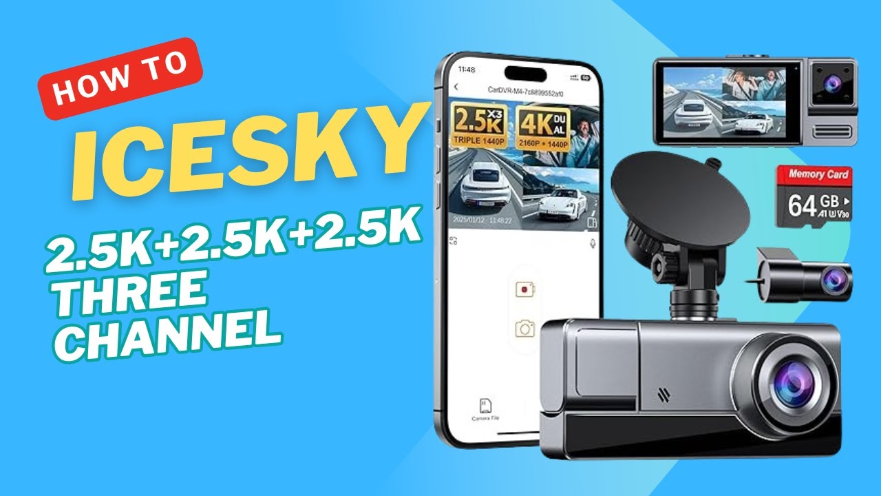 Icesky 3 Channel Dash Cam | 2.5K+2.5K+2.5K Front Rear Inside | WiFi 6 | 4K+2.5K Dual Option ...