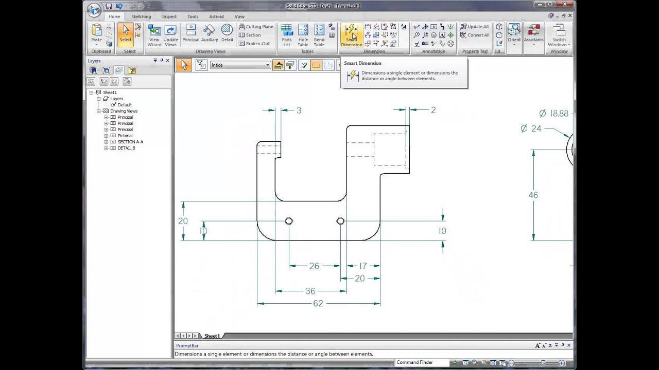 Initiation Solid Edge - Mise en plan (étape 5) - YouTube