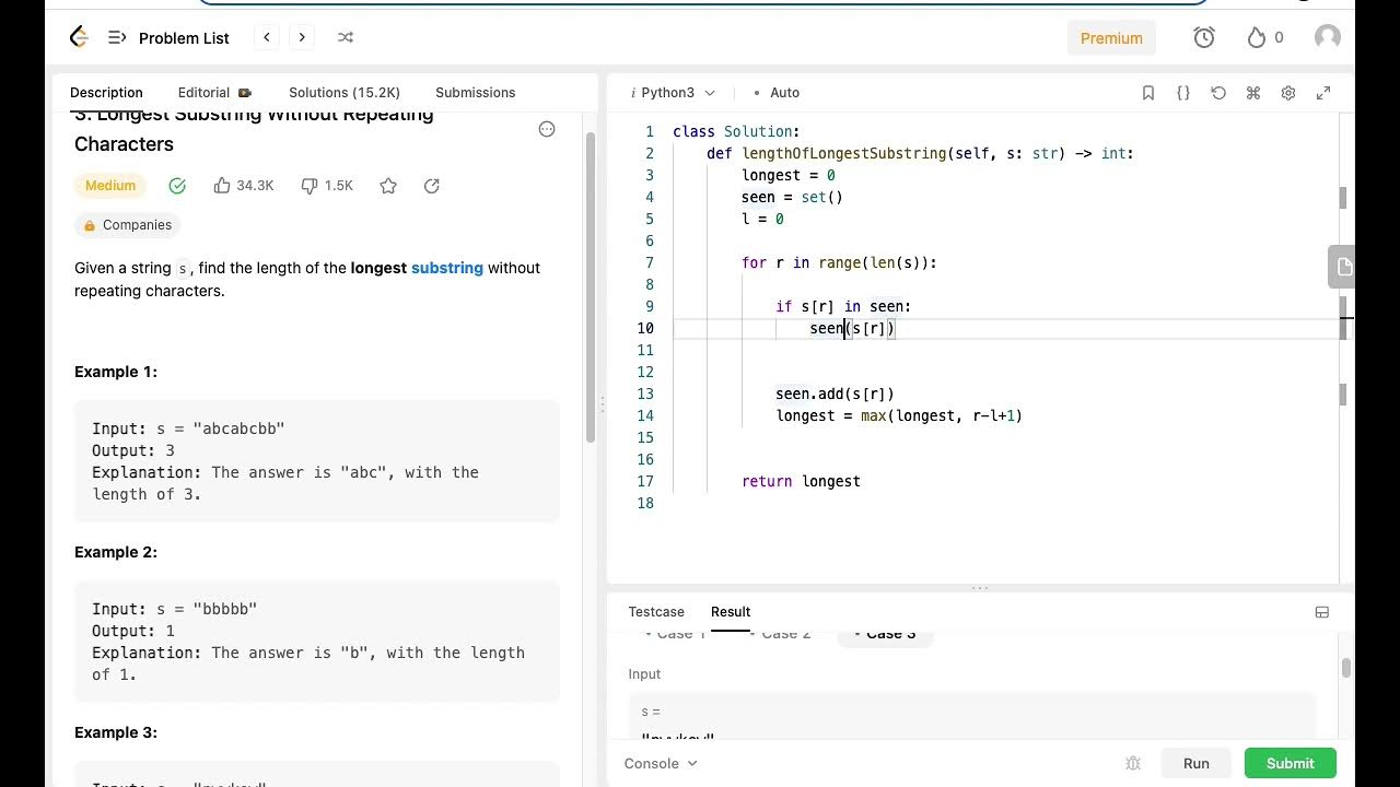 Longest Substring Without Repeating Characters Leetcode Youtube