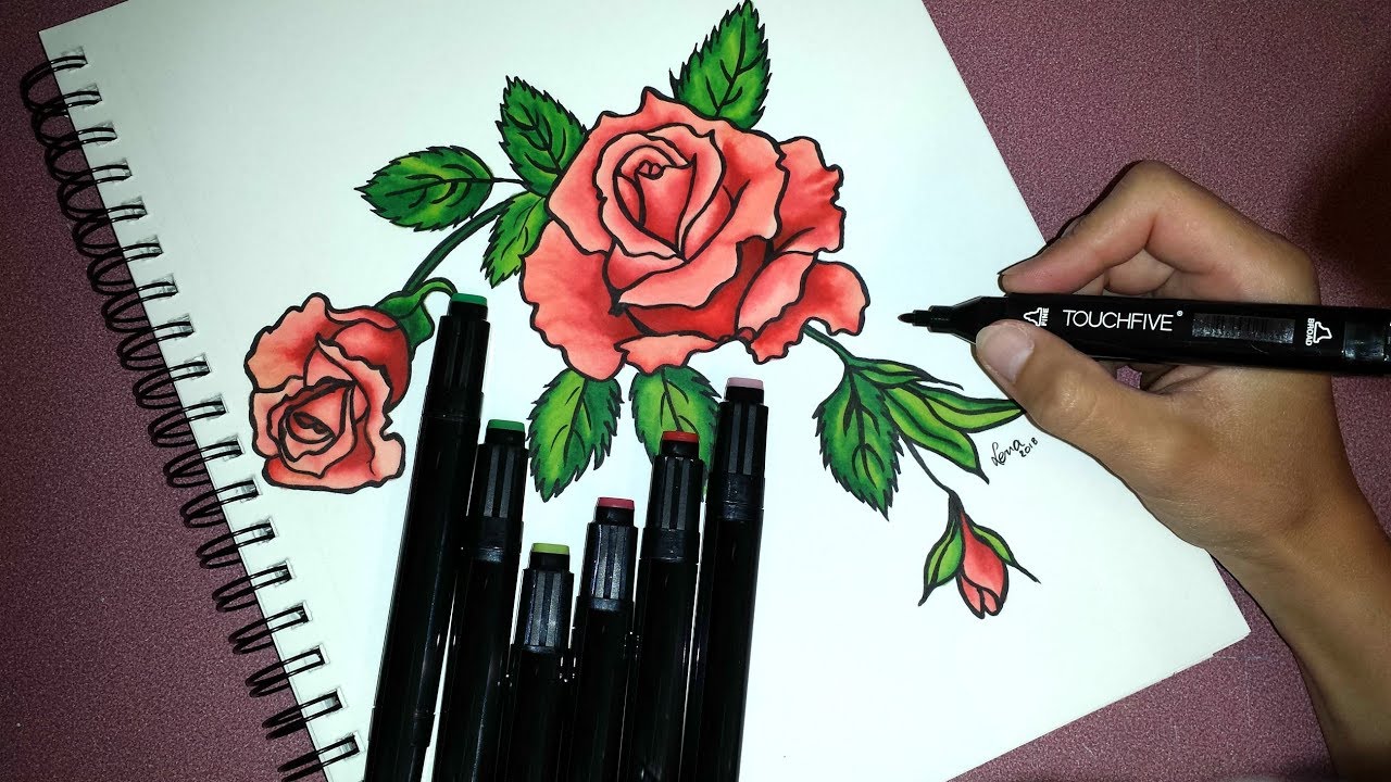 Roses |Drawing & Coloring |Alcohol Markers| - YouTube