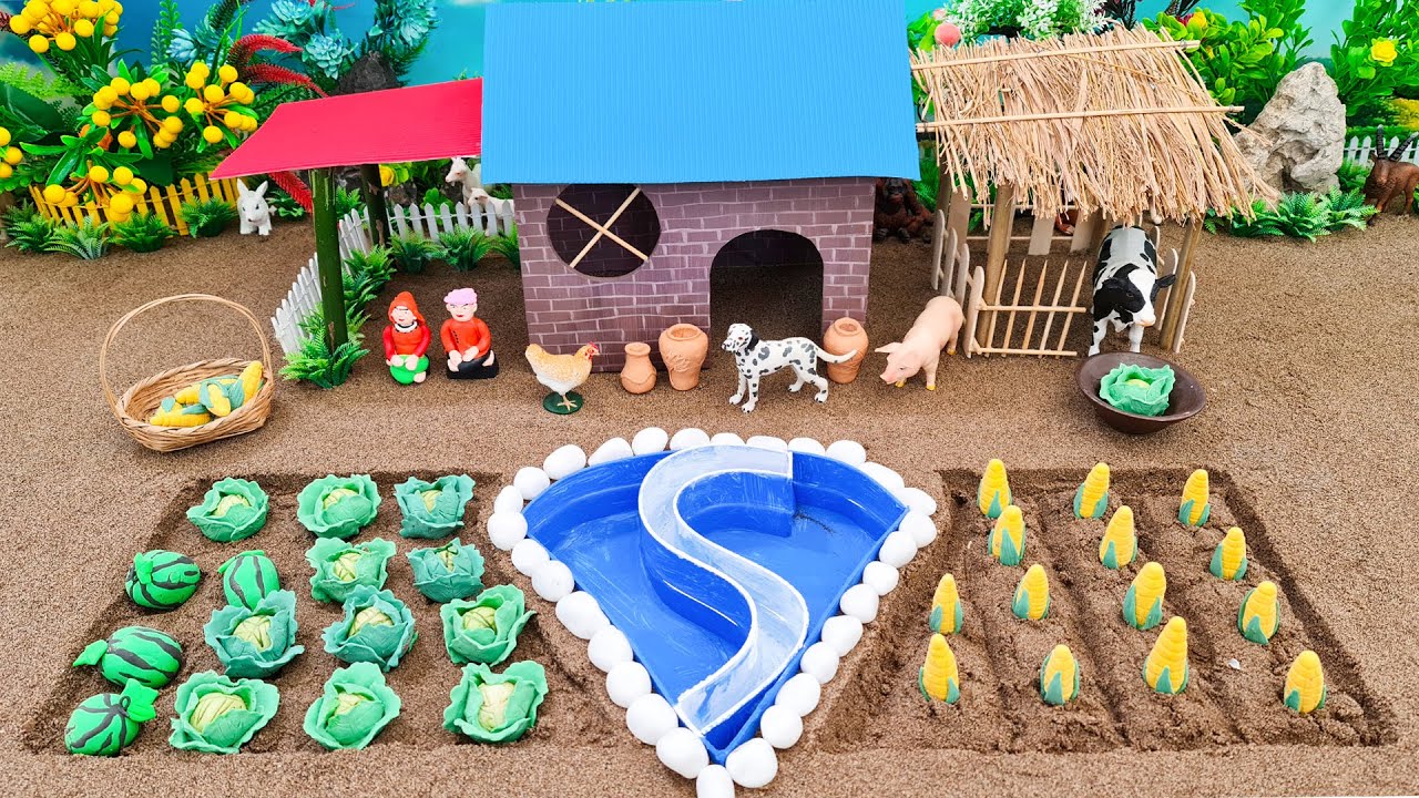 DIY mini Farm Diorama with Farm Garden, Cow Shed, Cattle - Mini Pumb ...