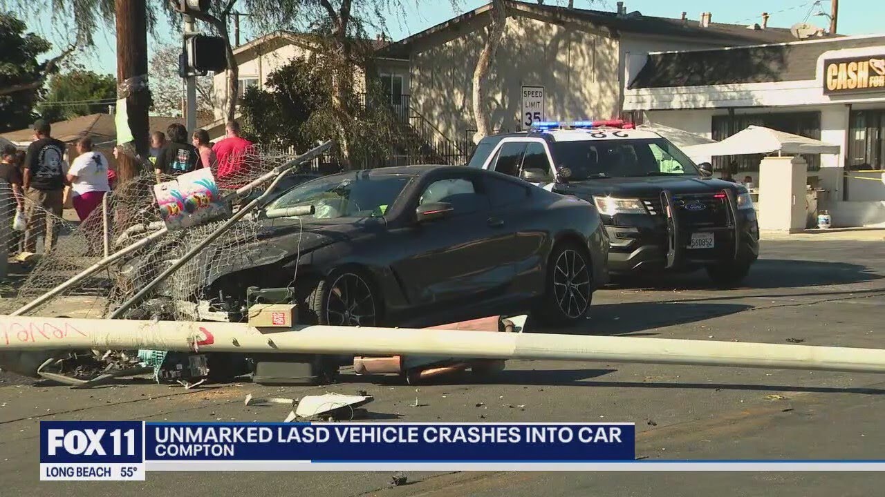 Unmarked LASD vehicle crashes into car in Compton - YouTube