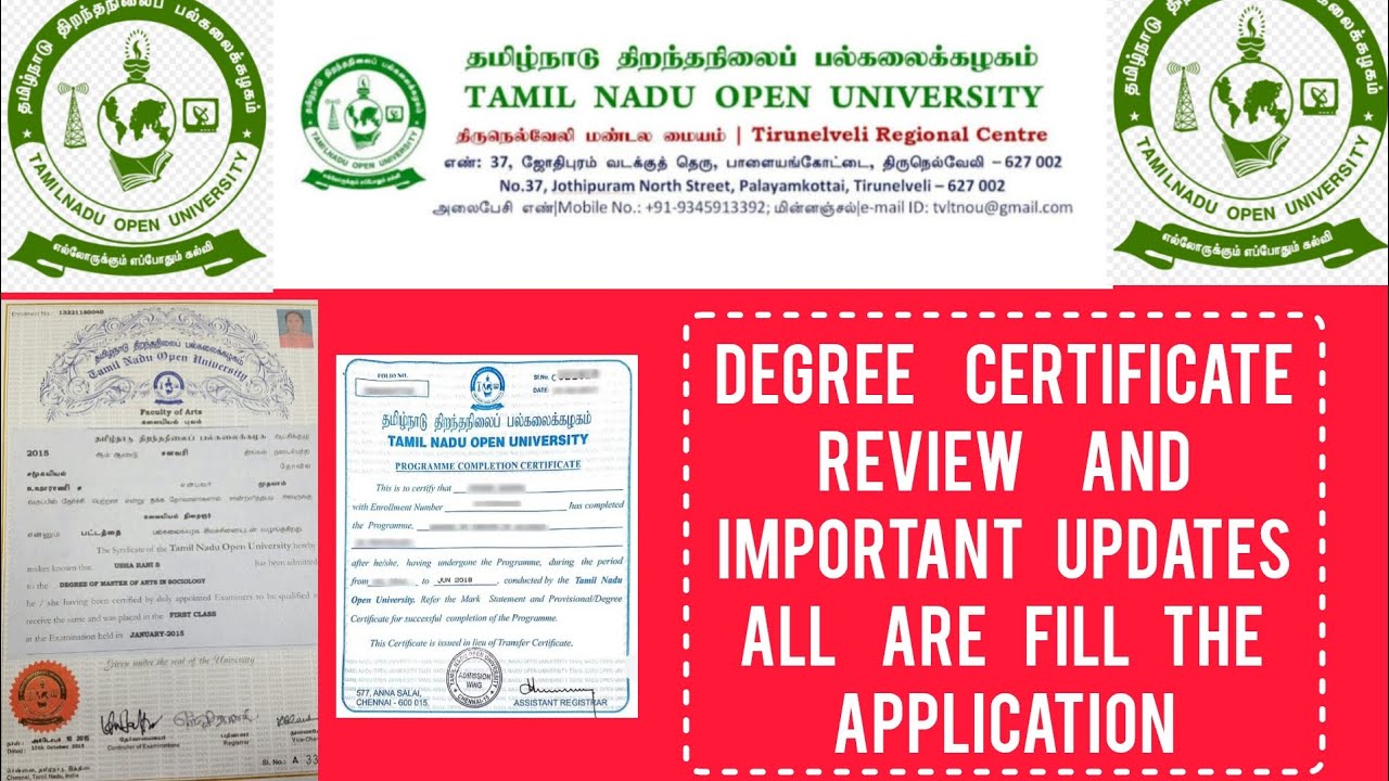 Tamilnadu Open University Certificate Review And Updates # ...