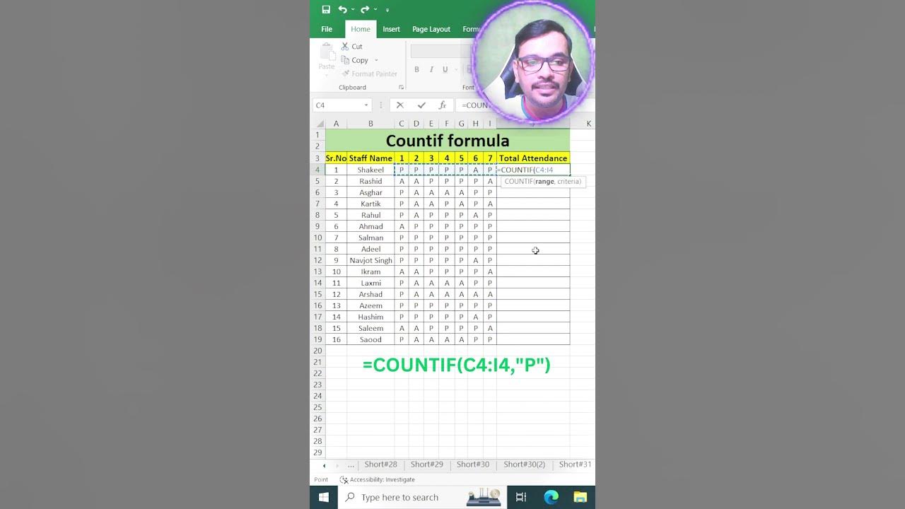 Calculate attendance in Excel | Countif formula in Excel | Tips and tricks of Excel | - YouTube