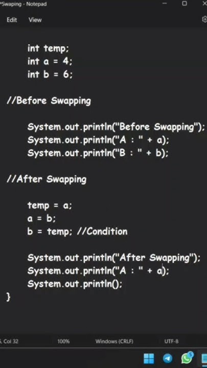 Swapping using Temporary Variable in Java | Code in | #tutorial #java #shorts #trending - YouTube