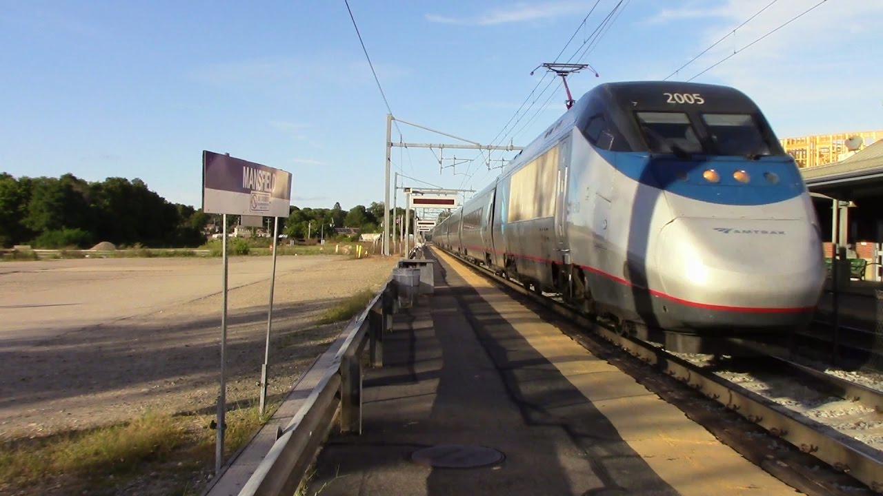 MBTA & High-Speed Amtrak Trains at Mansfield, MA - YouTube