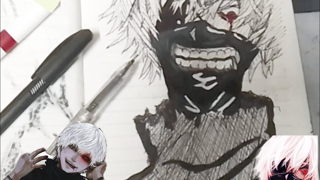 drawing ken kaneki [how to draw anime carecter easily]@khokanbasu2016 ...
