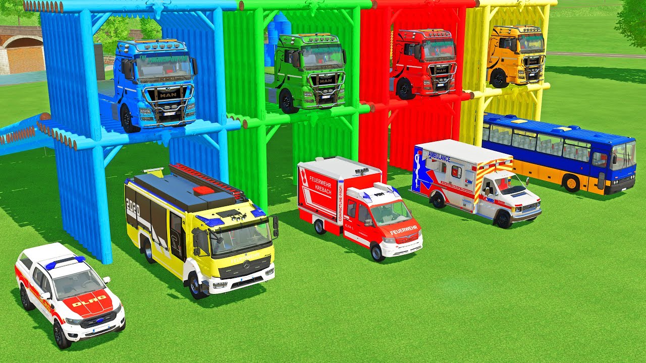 TRANSPORTING BUS, FIRE DEPARTEMENT, AMBULANCE, FIRE TRUCK, POLICE CAR ...