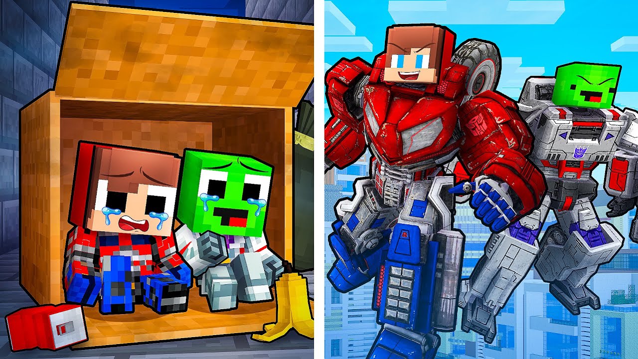 JJ and Mikey: TRANSFORMERS Evolution Life Cycle Battle in Minecraft ...
