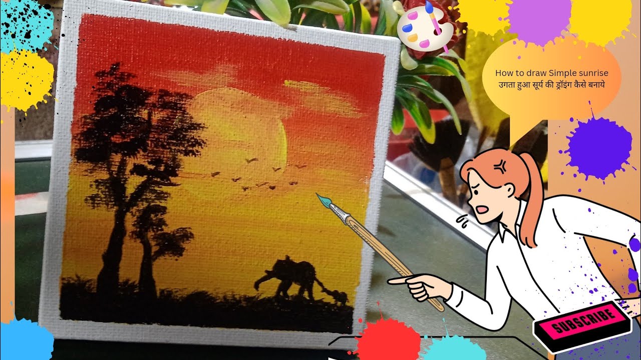 How to draw simple sunrise for beginners / step by step on canvas ...
