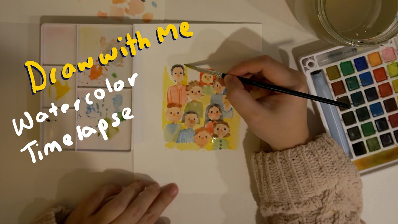Draw with me | Watercolor Illustration "The Crowd" | quick time lapse ...