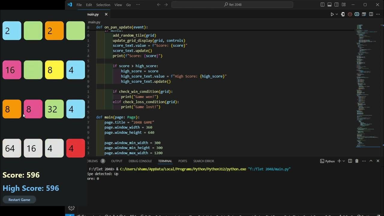 2048 Game Using Python Flet ( Touch + Keyboard ) With Source code - YouTube