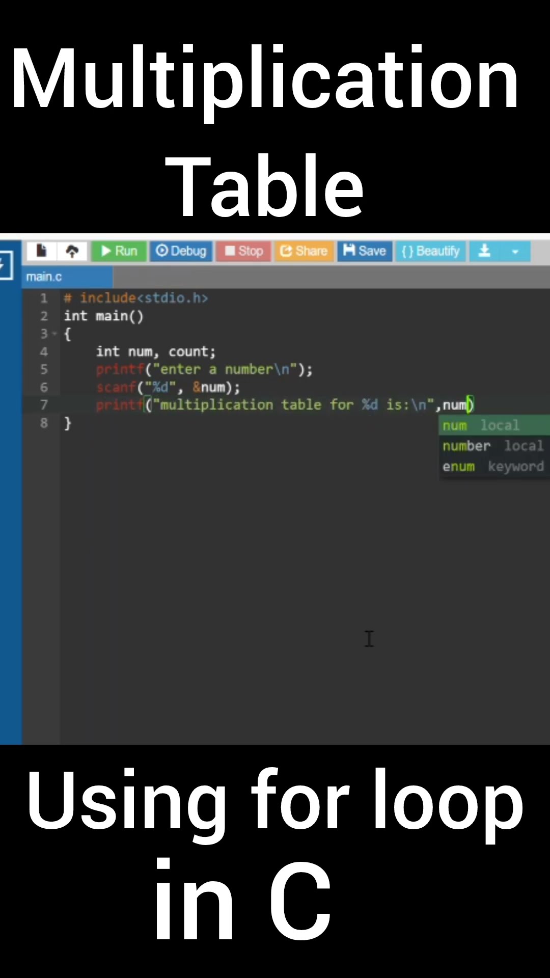 Multiplication Table Program Using For Loop In C Coding Clanguage 3460