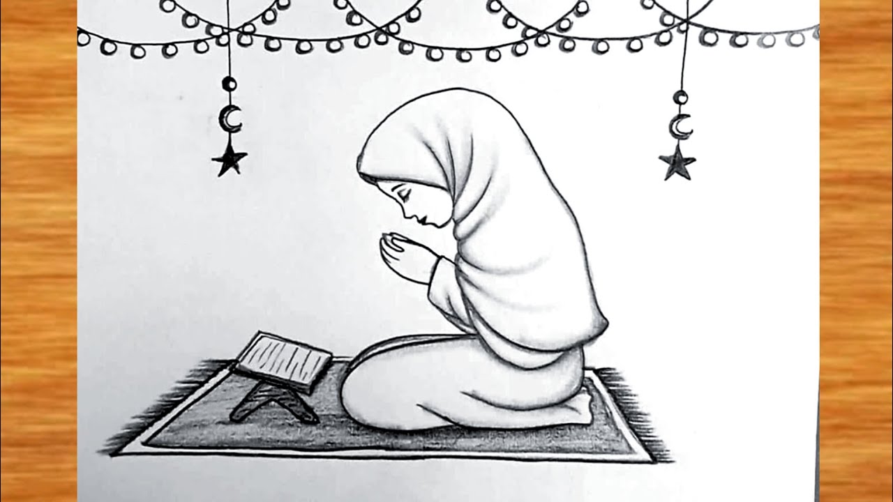 A muslim girl Drawing on Eid festival || pencil drawing on eid easy ...