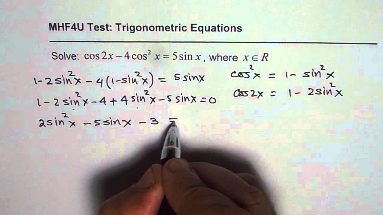 Trigonometric Quadratic Equation with Cos and Sine MHF4U Test - YouTube