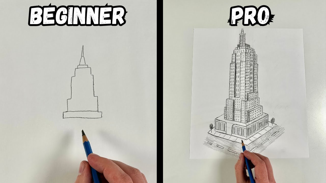 Beginner vs Pro Drawing Empire State Building - YouTube