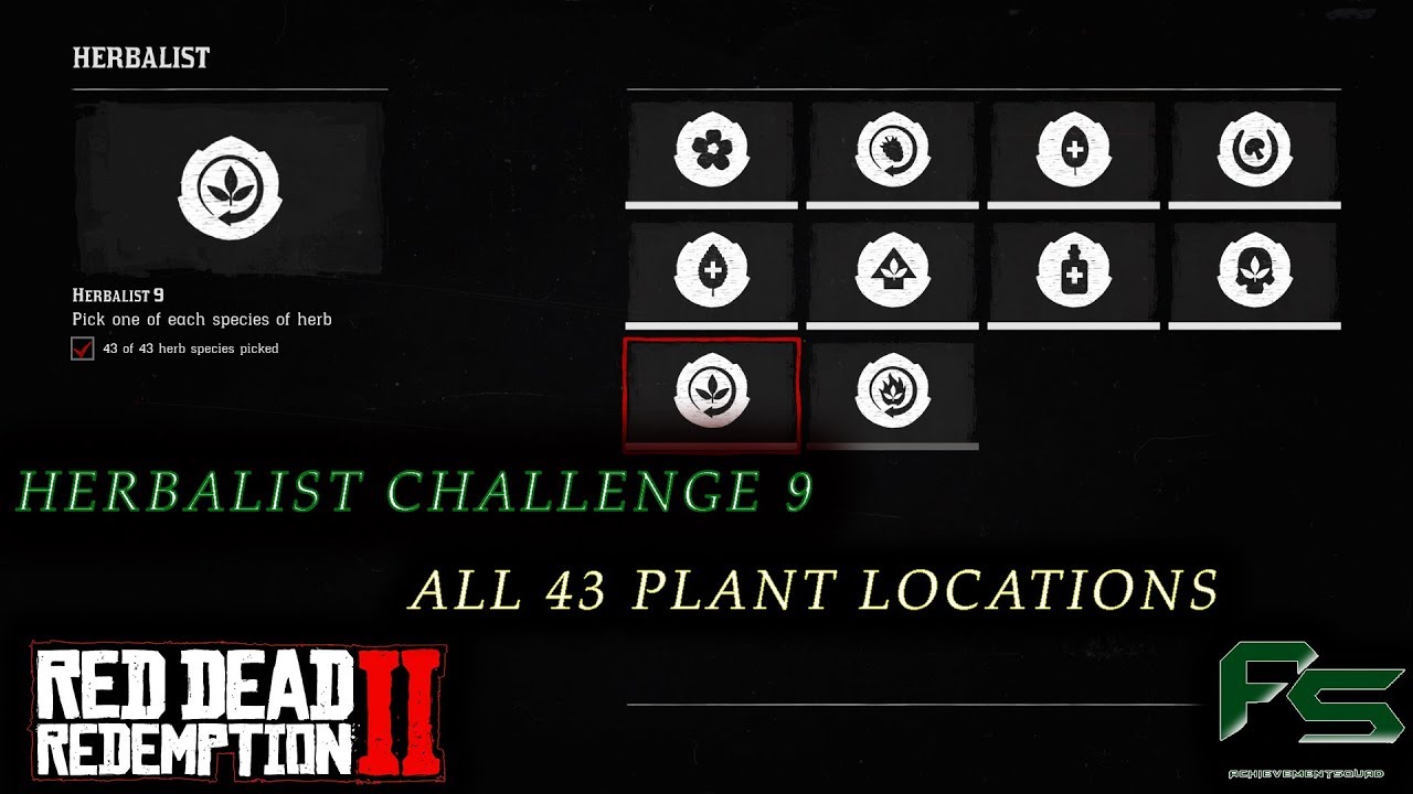 Red Dead Redemption 2 - All 43 Plant Locations - Herbalist Challenge 9 ...