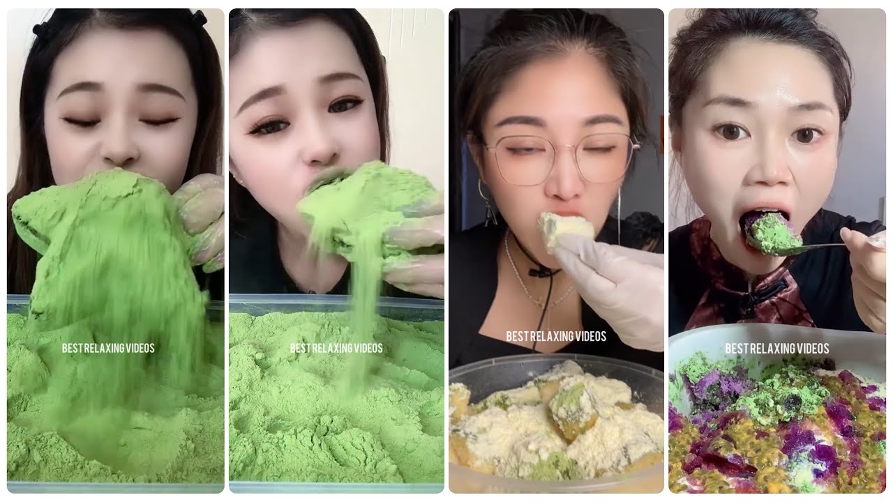 Best matcha green tea powder & Eating matcha powdered ice & matcha ...