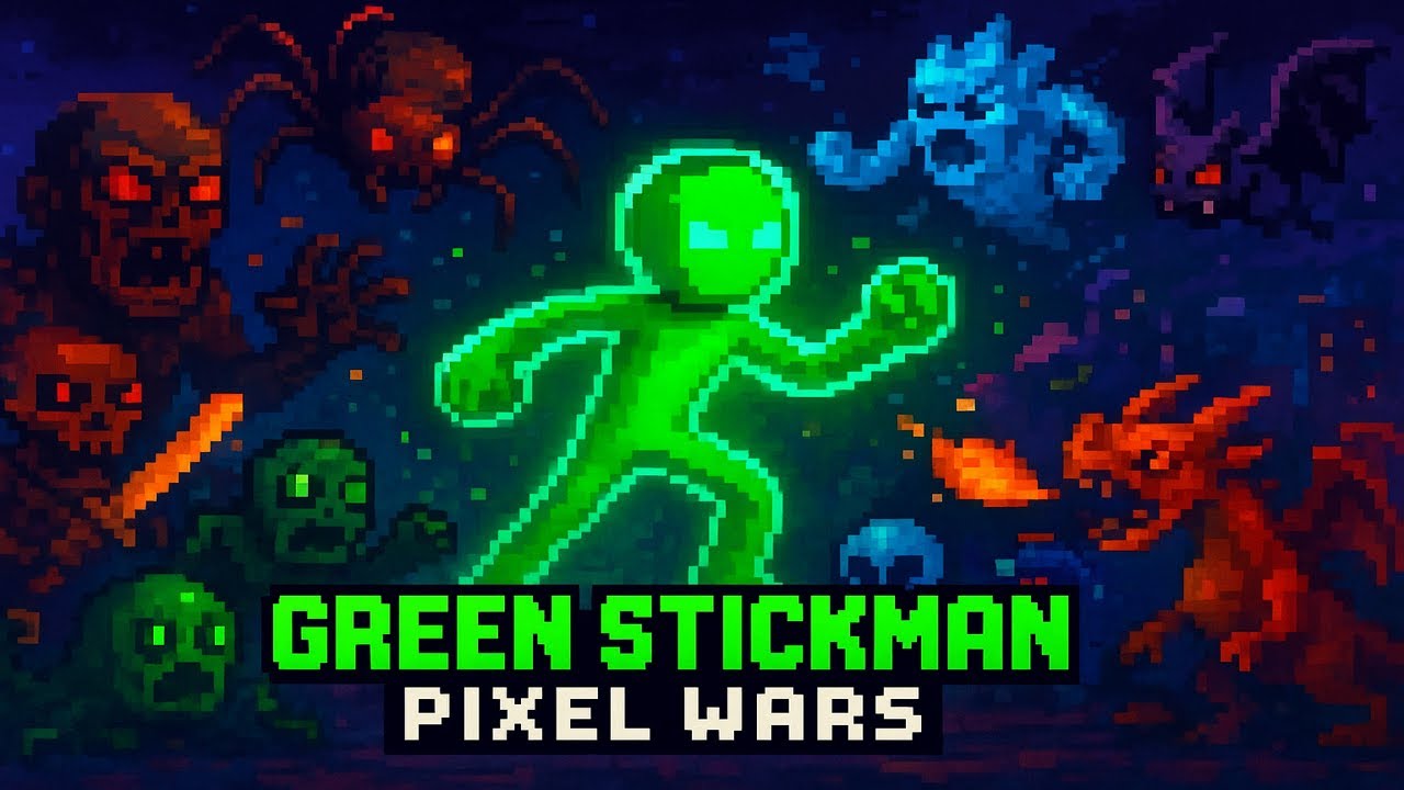 The Green Stickman: Epic Pixel Battles – Glitched World Adventure - YouTube
