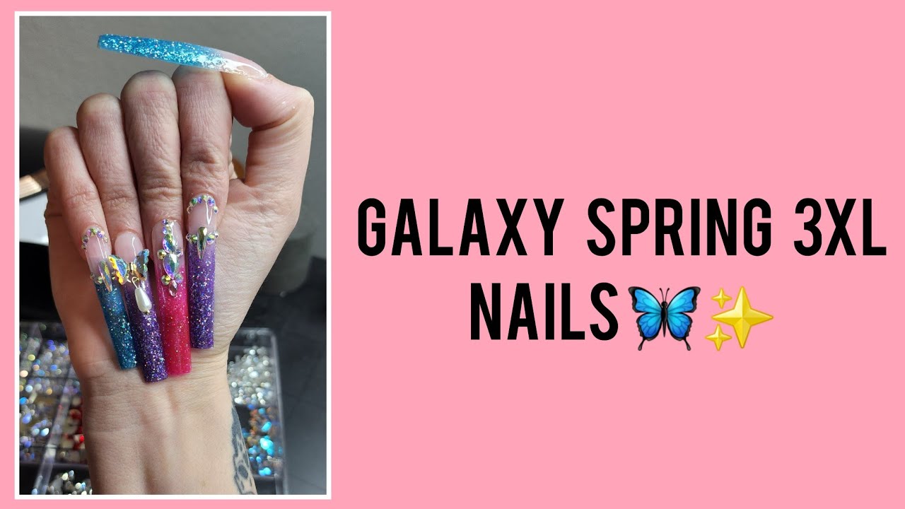 Galaxy Spring Nails 🌟🦋 | Gel ombre glitter tips - YouTube