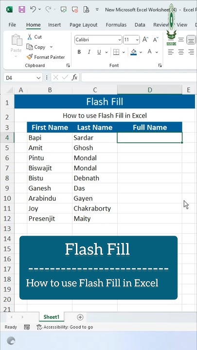 FLASH FILL | 🤔 How to Use Flash Fill in Excel ? #shorts #excelticks # ...