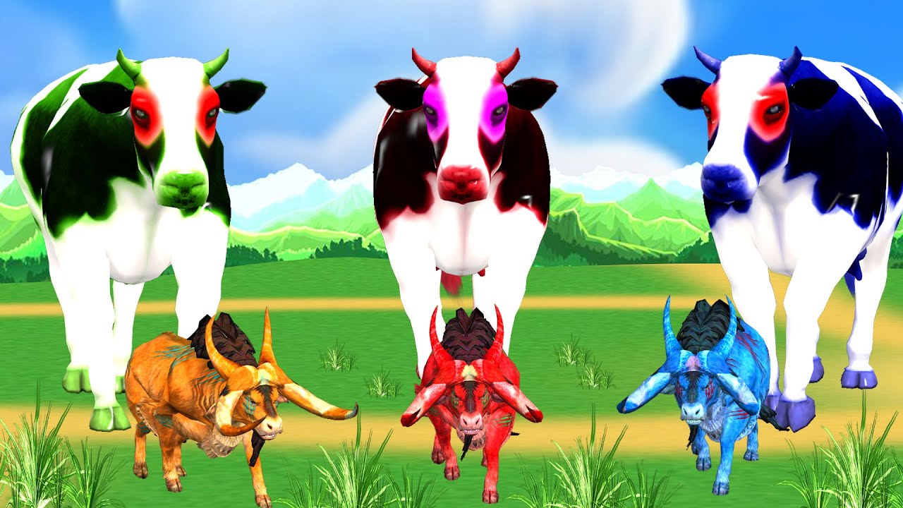 3 cows got super magic power funny animal fighting with giant bulls for ...