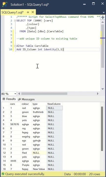 Add Unique Id Column To Existing Sql Table Coding Sqlserver Businessintelligence Code Youtube