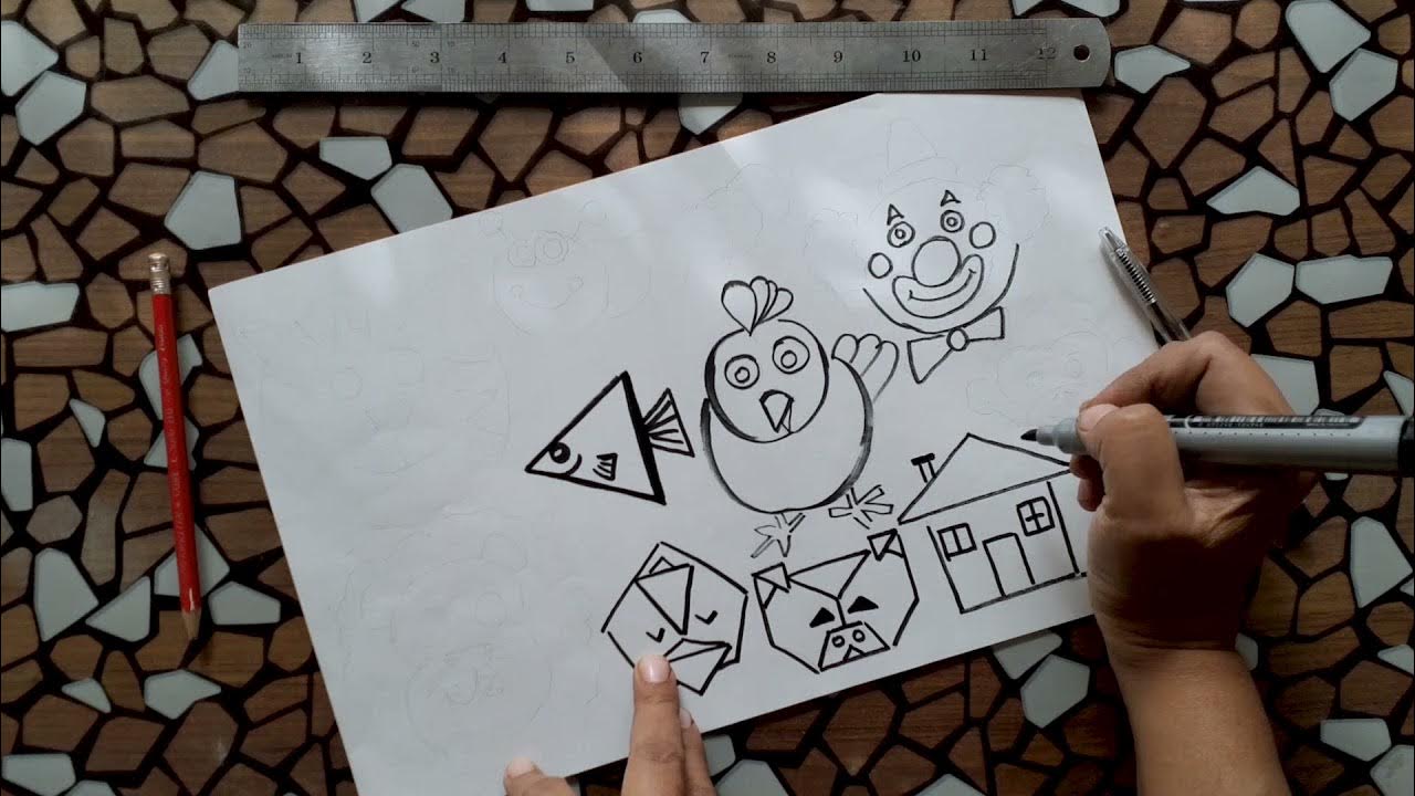 How to Illustrate Drawing with Shapes | Beginner level | Easy Draw ...