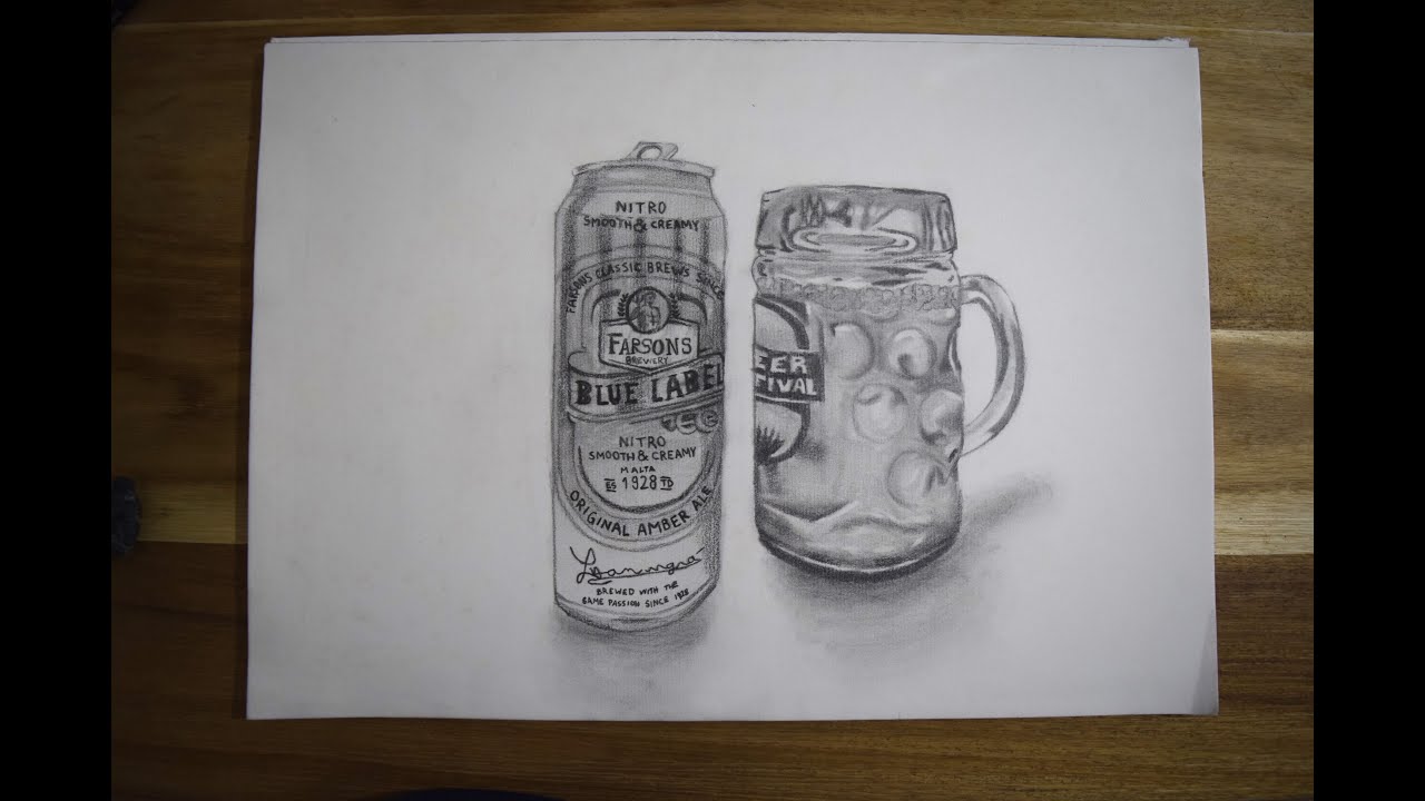 Beer Can and a Pint Glass | Pencil Drawing - YouTube