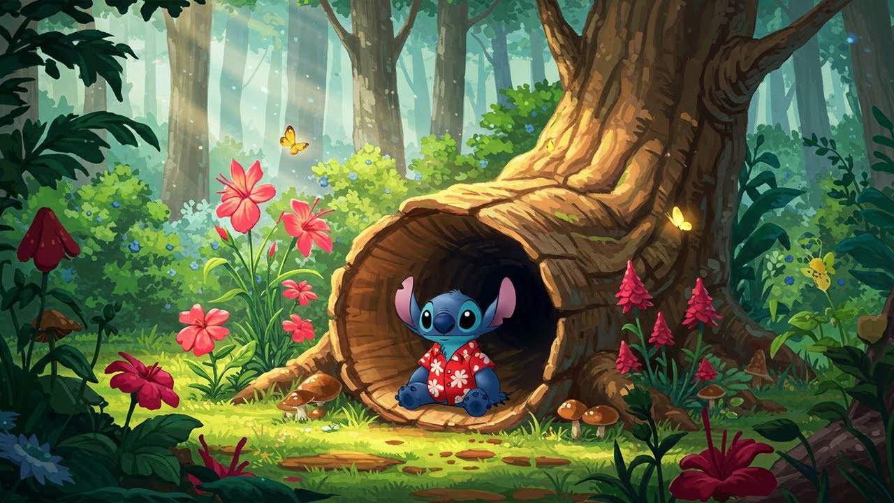 Cozy Woodland Lofi with Stitch 🌸 Gentle Music to Chill, Focus, and ...
