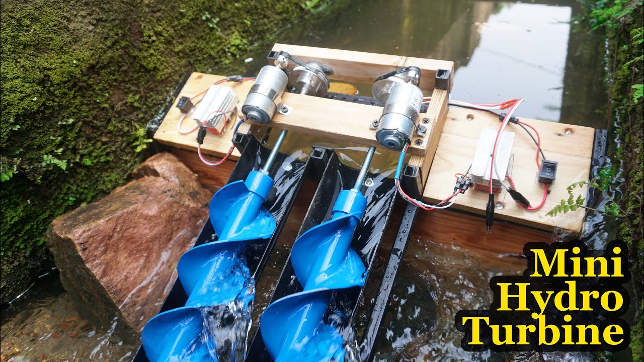 DIY . Mini Hydro with 2 Archimedes . Screw Turbines - YouTube