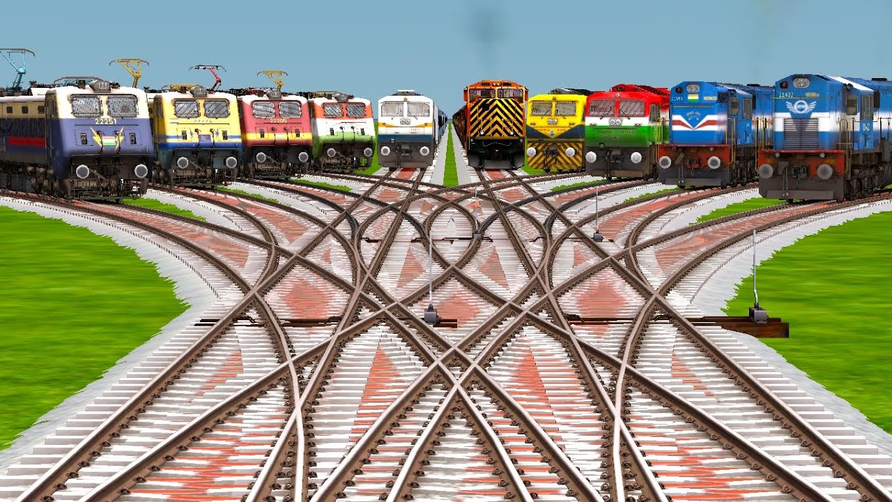 ALL INDIAN LOCOMOTIVES TRAINS CROSSING ON FORKED RAILROAD TRACKS BeamNG ...