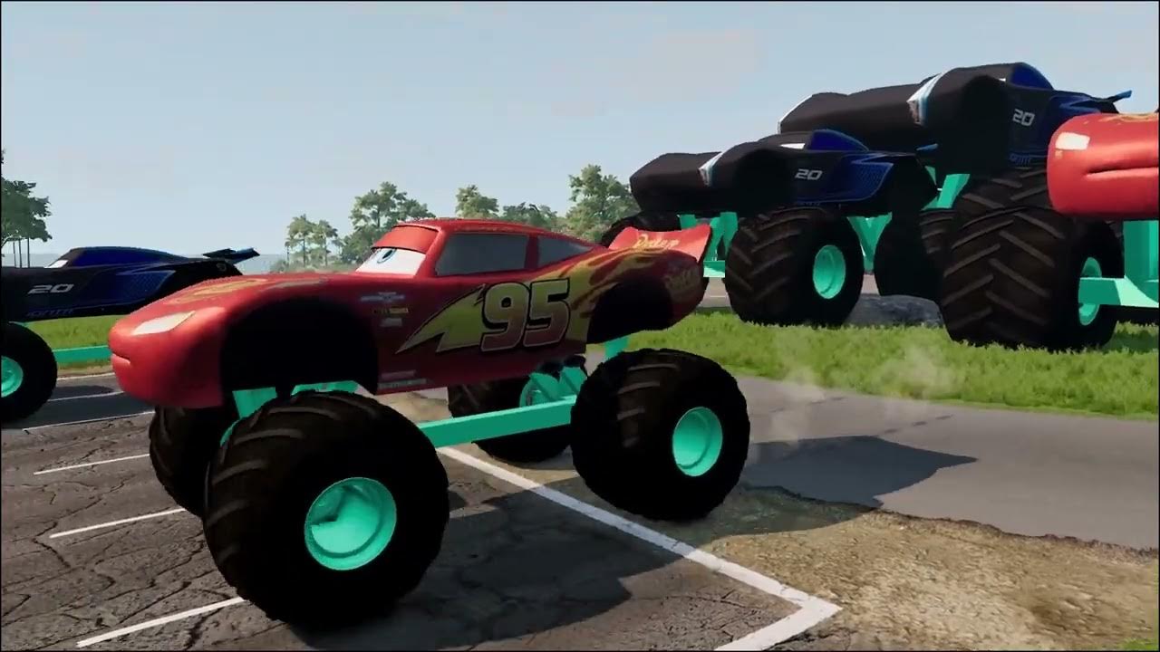 Big & Small Monster Trucks Jackson Storm Vs Lightning Mcqueen Vs Down Of Death Beamng Drive ...