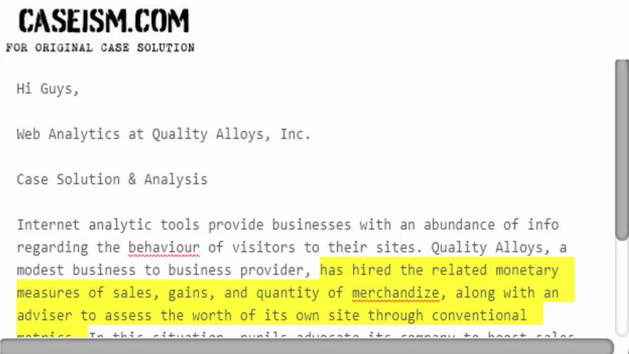 Web Analytics at Quality Alloys, Inc. Case Solution & Analysis Caseism.com - YouTube