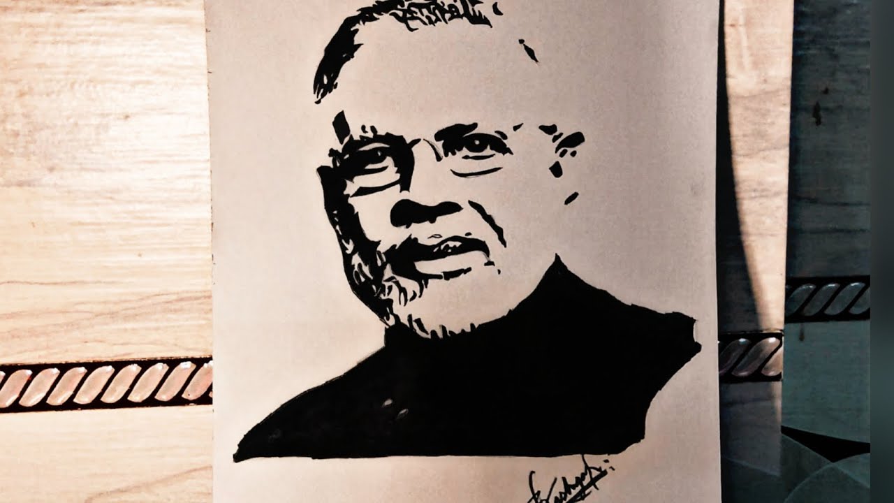 PM Narendra Modi portrait drawing ||™ stencil sketch pen portrait ...