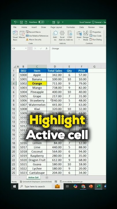 Highlight active cell in Excel.#excel #exceltips #exceltricks #excelshortcuts #shorts #highlight ...