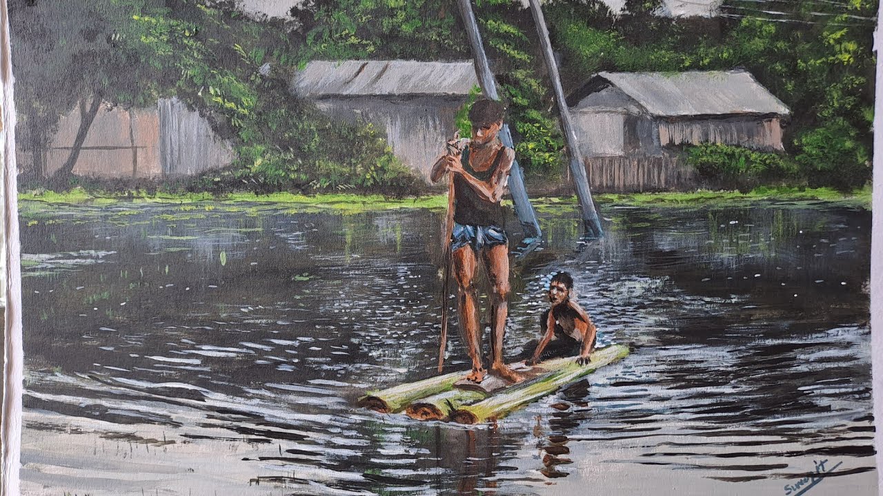 Acrylic Painting Of Flood In Assam - YouTube