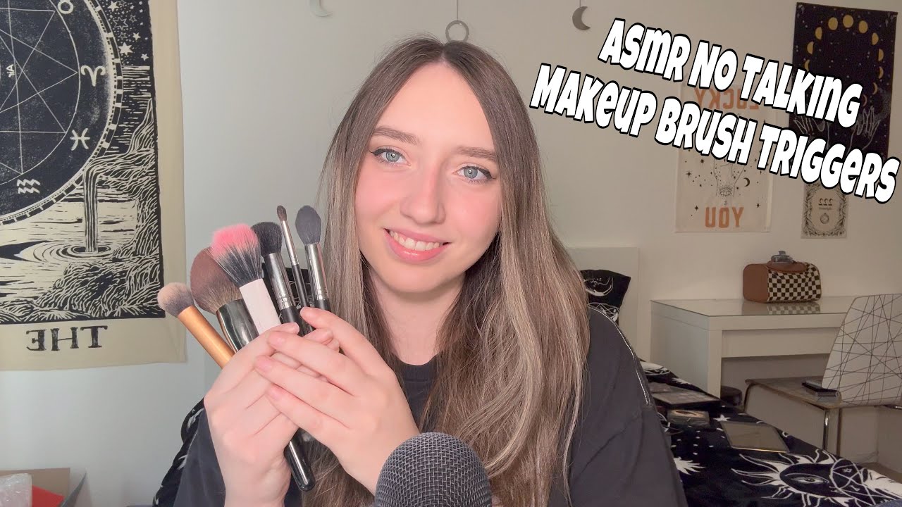 ASMR NO TALKING Makeup Brush Triggers | tapping, mic brushing, face ...
