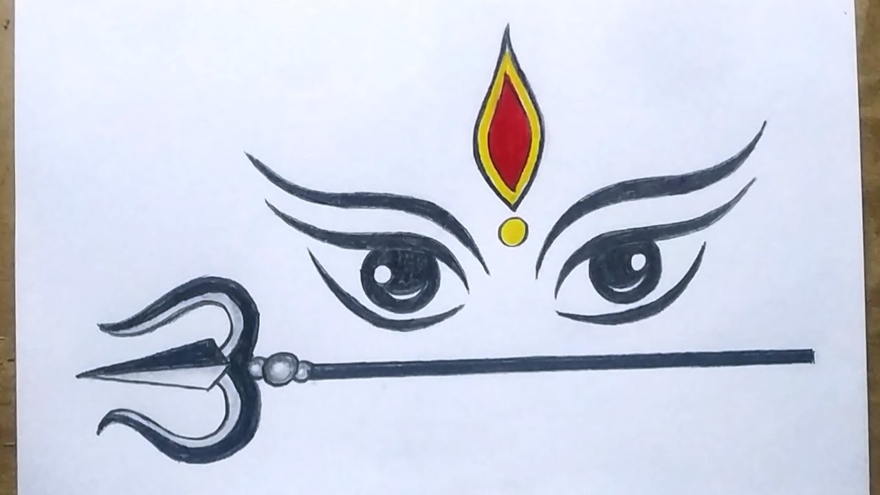 How to Draw Maa Durga with Trishul- Pencil Navratri drawing | Durga ...
